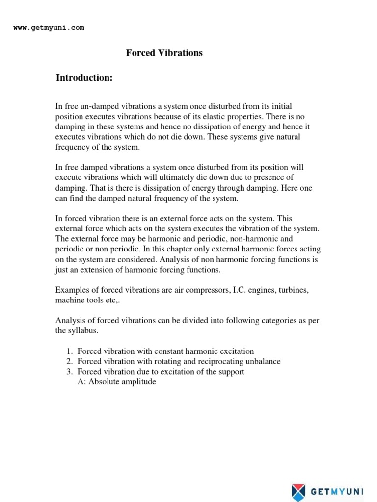 Mechanical Engineering Mechanical-Vibrations Forced-Vibrations Notes ...