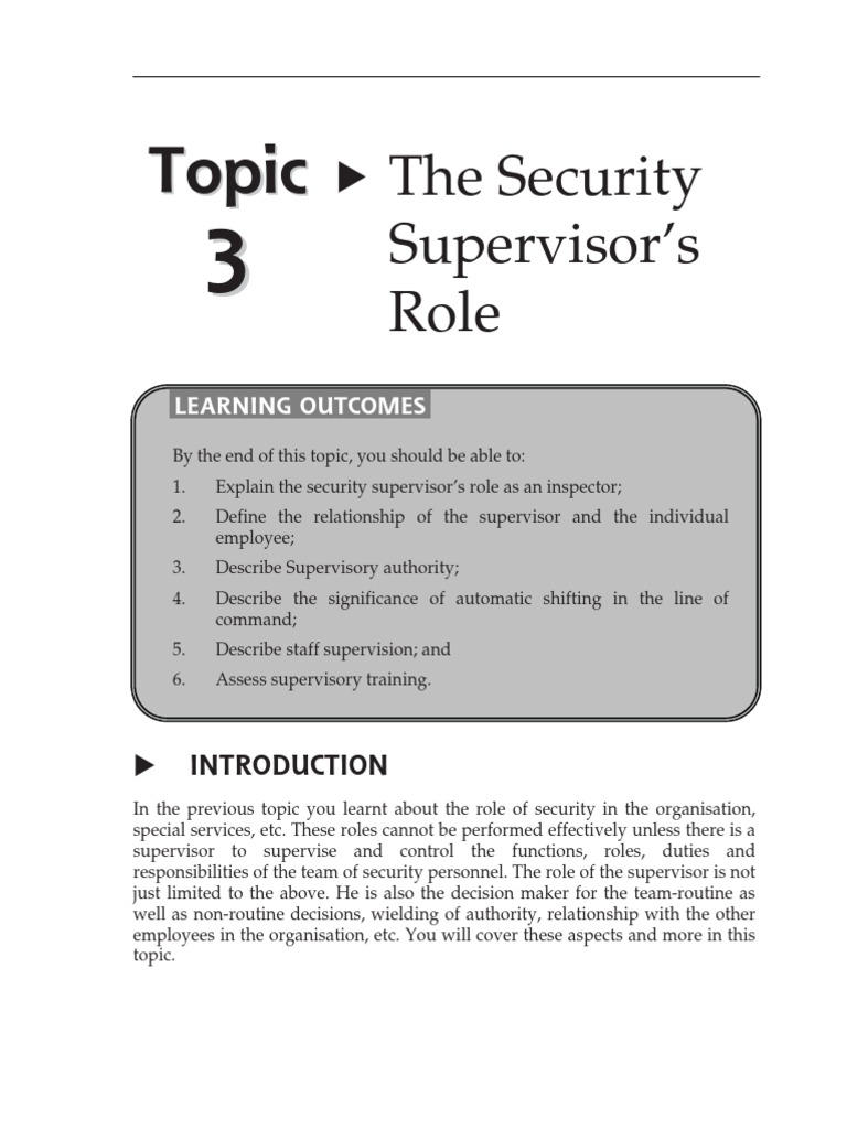 Topic 3 The Security Supervisors Role | Performance Appraisal | Supervisor