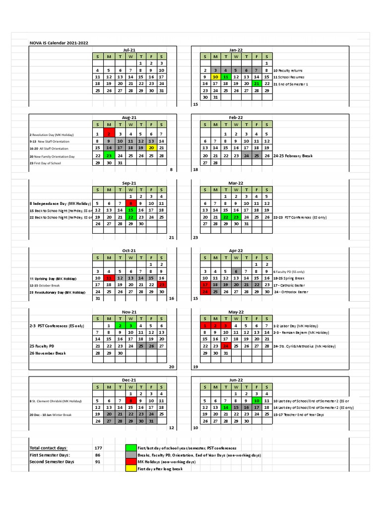 Academic Calendar 2021-2022 - Sheet1 | PDF | Academic Term | Holidays