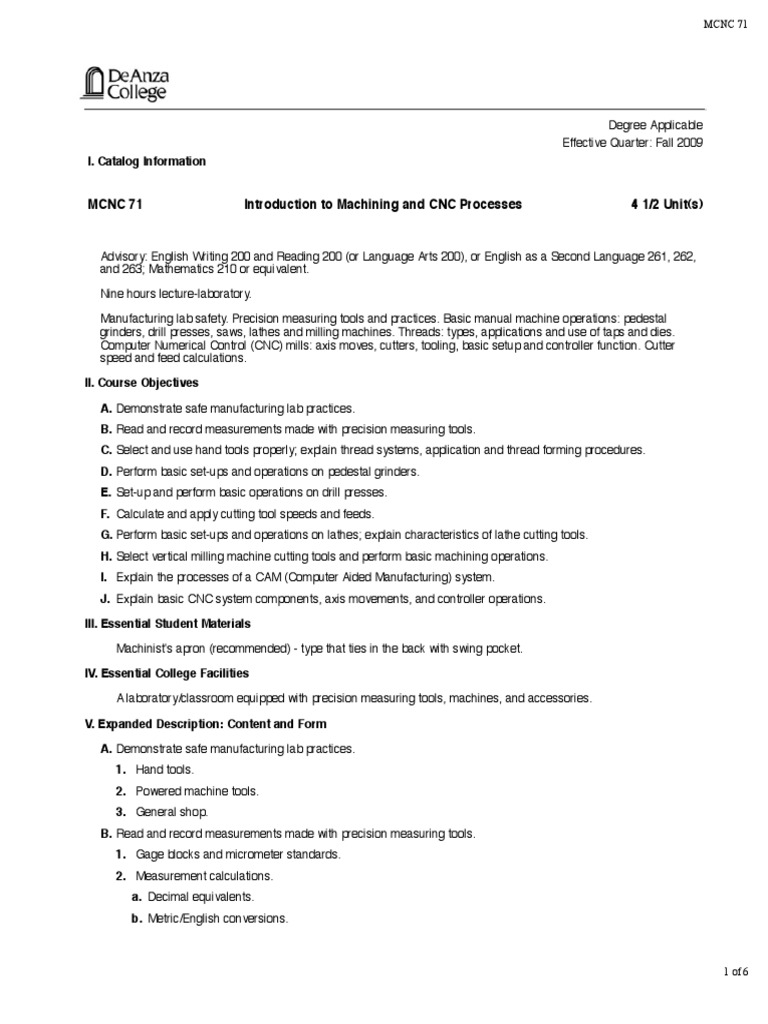 MCNC 71 Introduction To Machining and CNC Processes 4 1/2 Unit(s) | Descargar gratis PDF ...