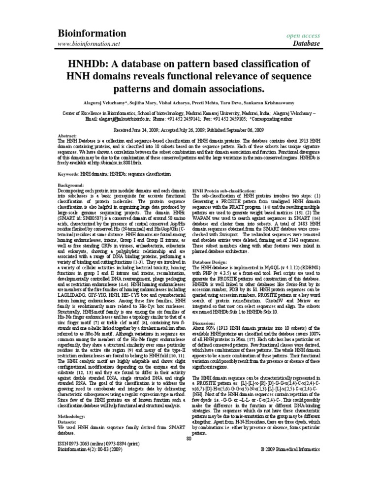 Bioinformation: Database | PDF | Protein Domain | Conserved Sequence