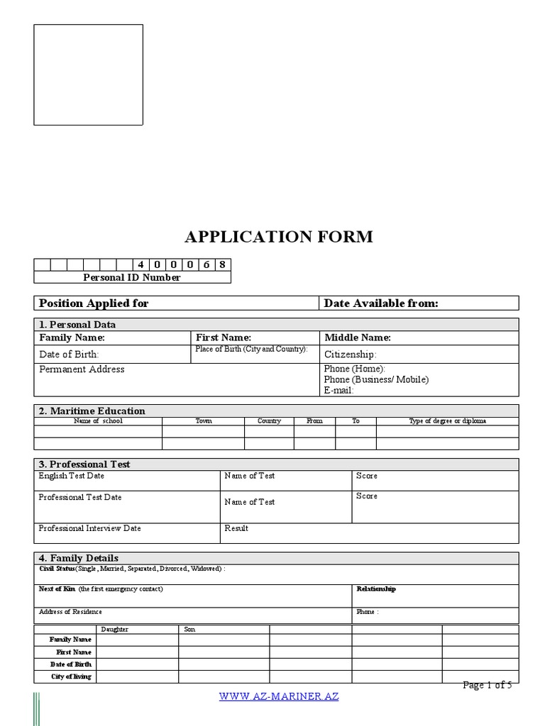 Seafarer Application Form | PDF | Passport | Identity Document