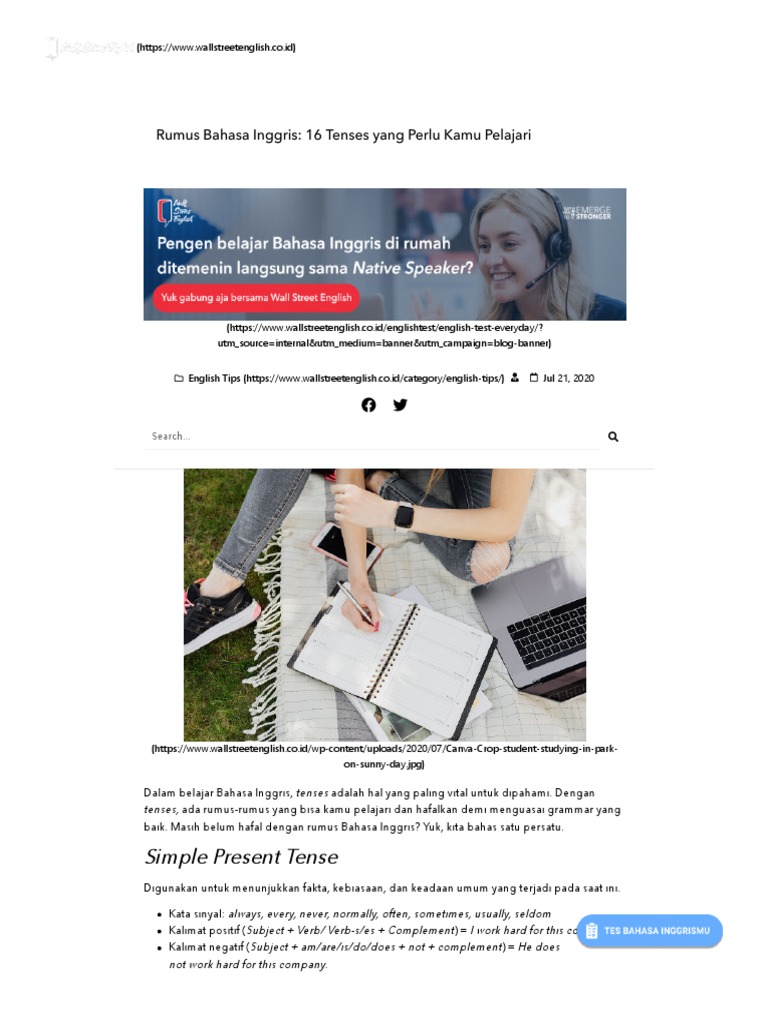Rumus Bahasa Inggris - 16 Tenses Yang Perlu Kamu Pelajari | PDF