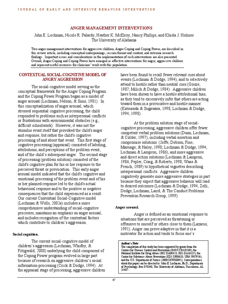 Anger Management Interventions | PDF | Anger | Aggression