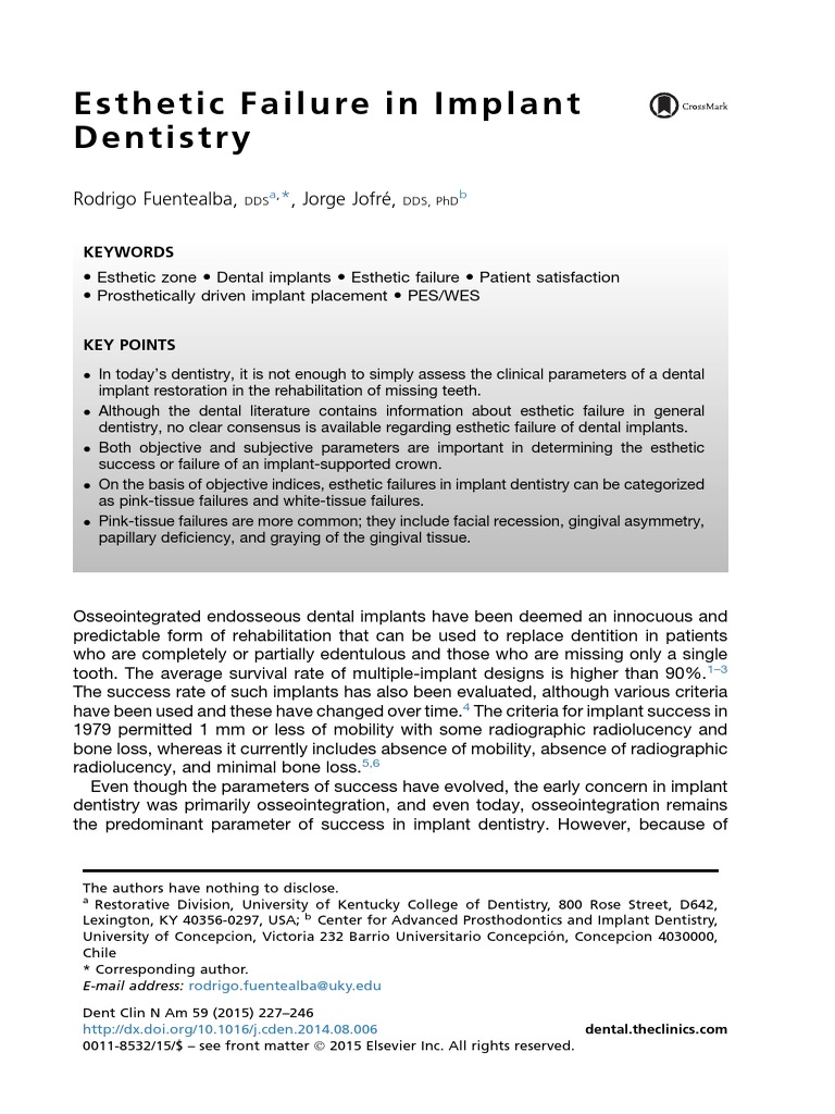 Esthetic Failure in Implant Dentistry | PDF | Dental Implant | Dentistry
