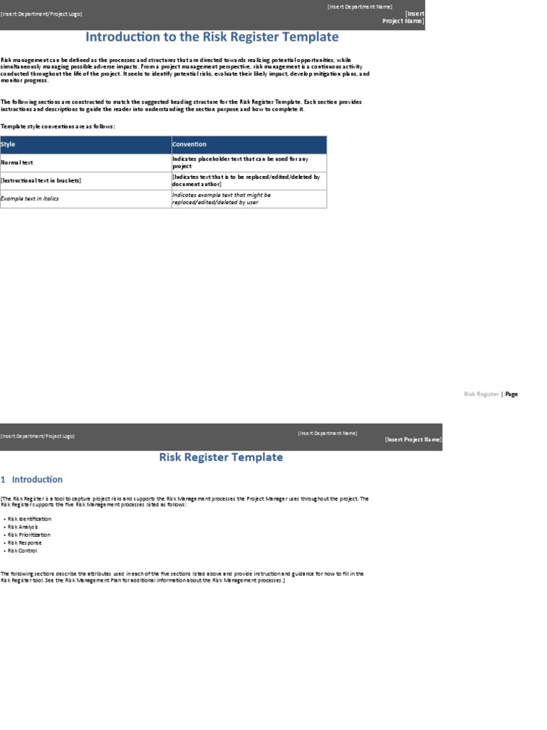 3.4 Supporting Doc Risk Register Template With Instructions | PDF ...