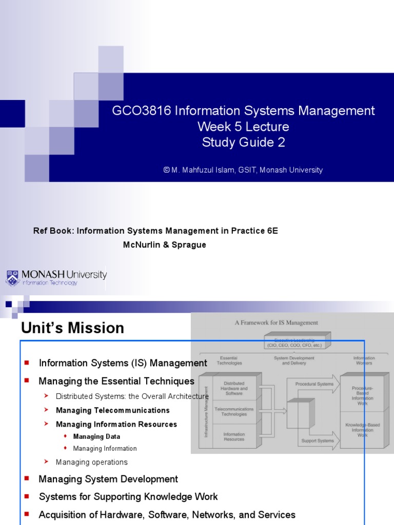 GCO3816 Information Systems Management Week 5 Lecture Study Guide 2 ...