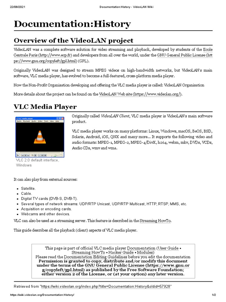 Documentation - History - VideoLAN Wiki | PDF | Streaming Media ...