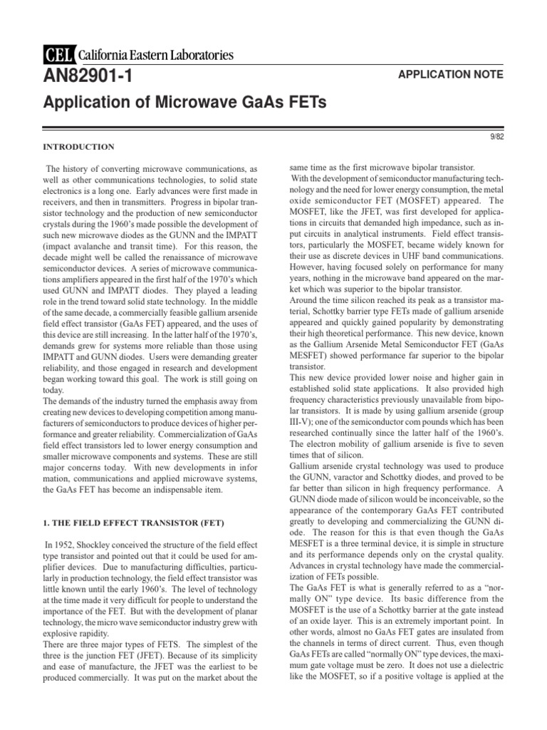 Application of Microwave Gaas Fets: California Eastern Laboratories ...