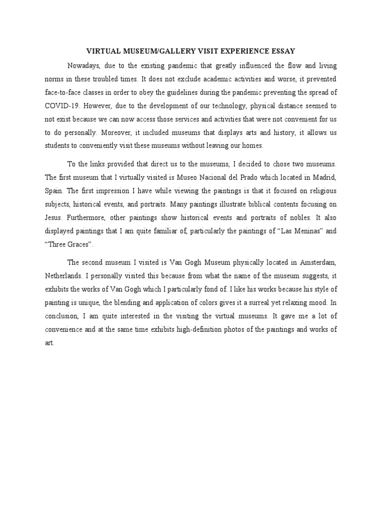 Virtual Museum/Gallery Visit Experience Essay | PDF