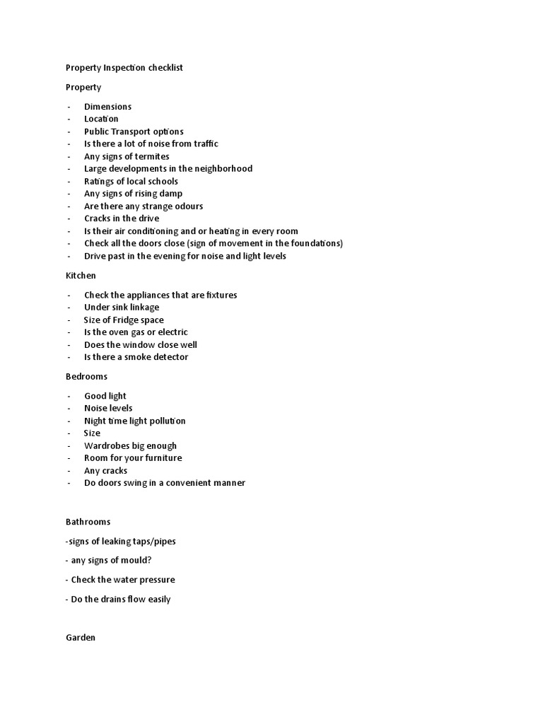 Property Inspection Checklist | PDF