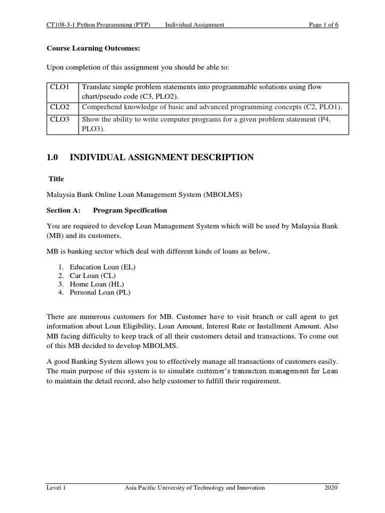 10 Individual Assignment Description Pdf Python Programming Language Computer Programming