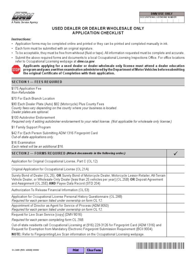 Used Dealer or Dealer Wholesale Only Application Checklist ...
