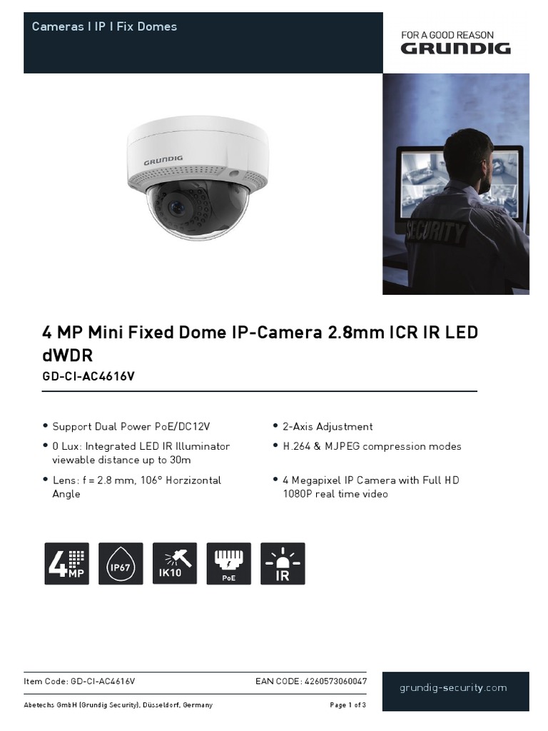 4 MP Mini Fixed Dome IP-Camera 2.8mm ICR IR LED DWDR: Cameras I IP I ...