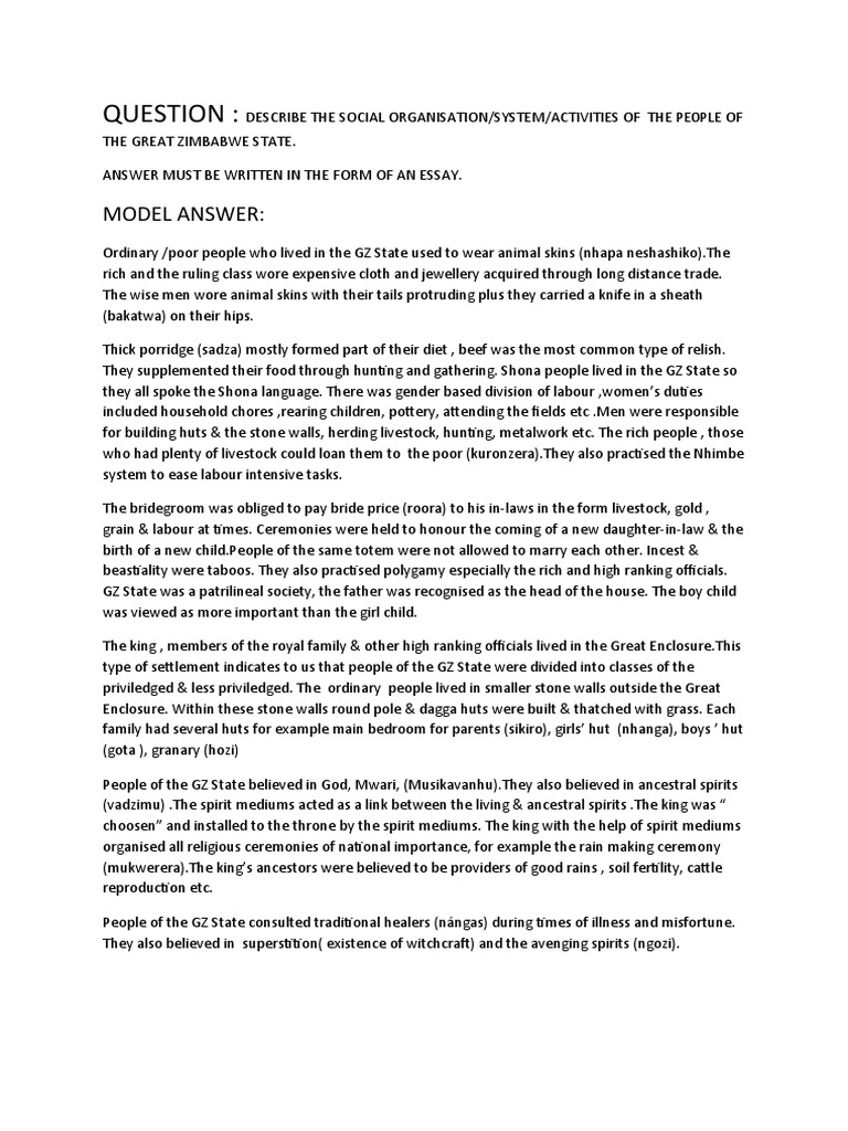 Describe The Social Organisation of The Great Zimbabwe State | PDF