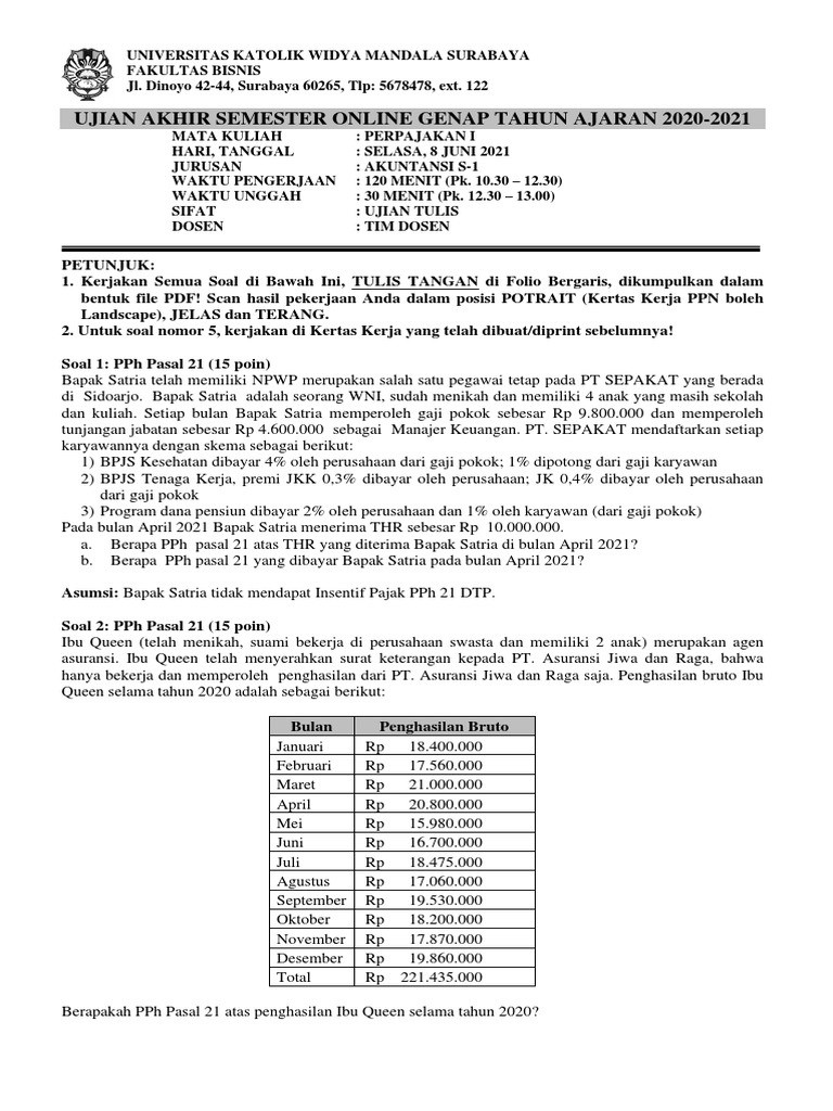 Soal UAS GNP 20-21 PERPAJAKAN I | PDF