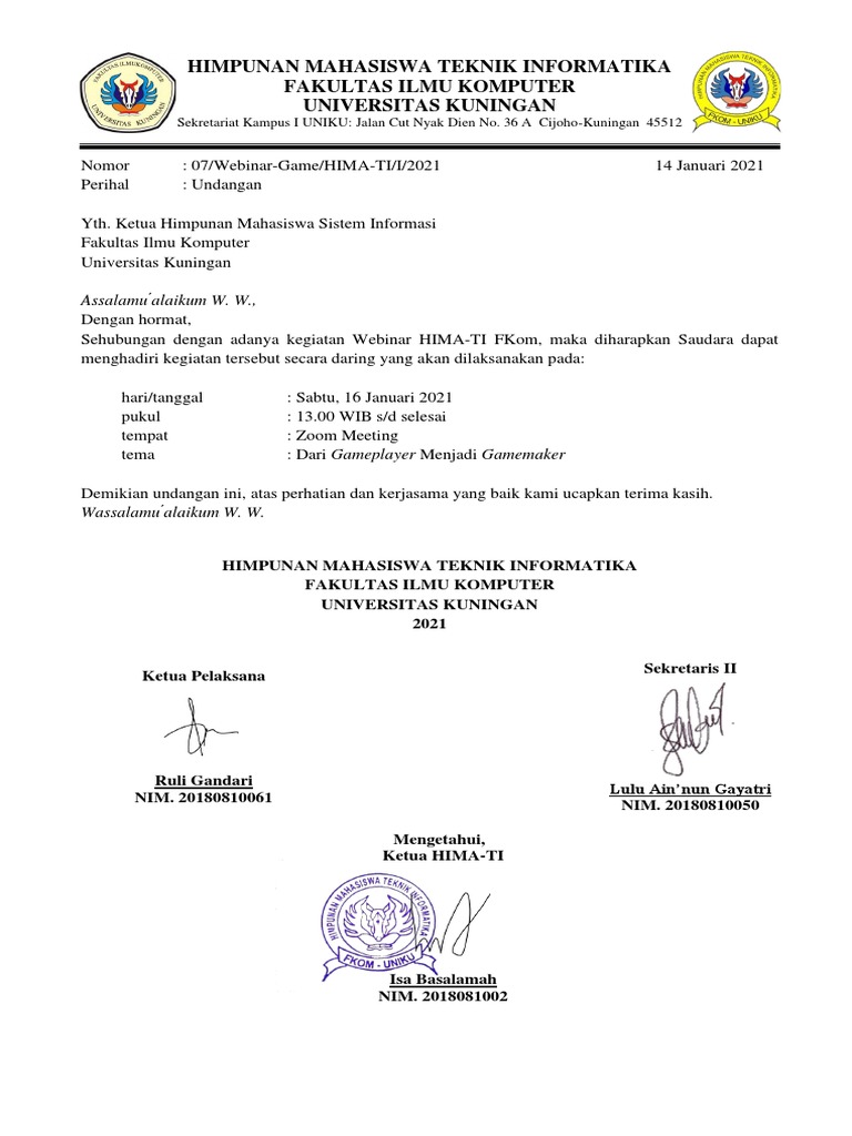 07 Surat Undangan Ketua Hima SI | PDF