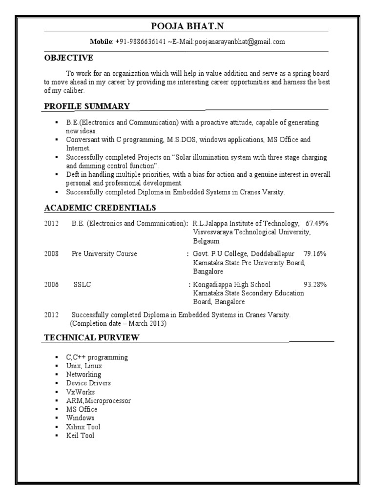 Pooja Bhat.N: Objective | PDF | Computing | Computer Engineering