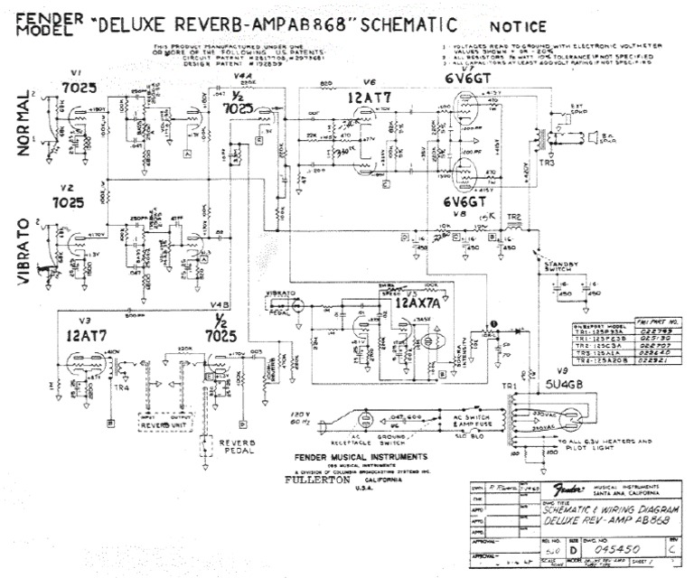 Fender Deluxe Reverb AB868 Schematic | PDF