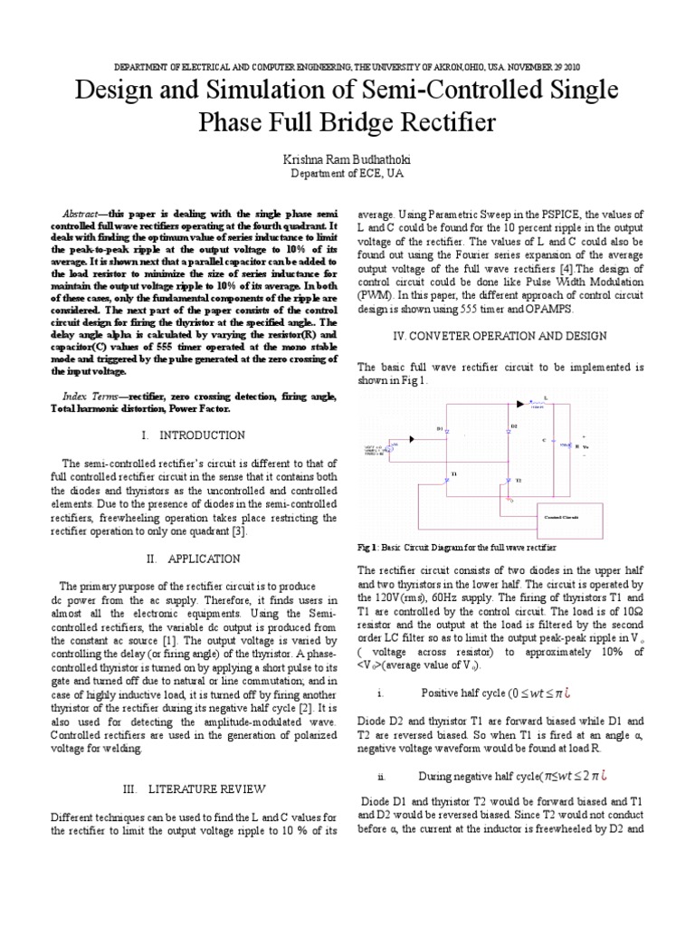 Semi-Controlled Full Bridge Rectifier Design | PDF | Rectifier | Power ...