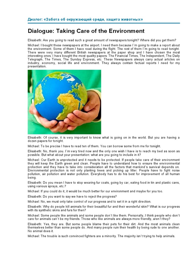 Dialogue: Taking Care of The Environment | PDF | Pollution | Natural ...