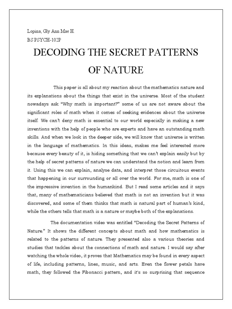 Decoding in Secret Patterns of Nature Reaction Paper | PDF | Mathematics | Neuropsychological ...