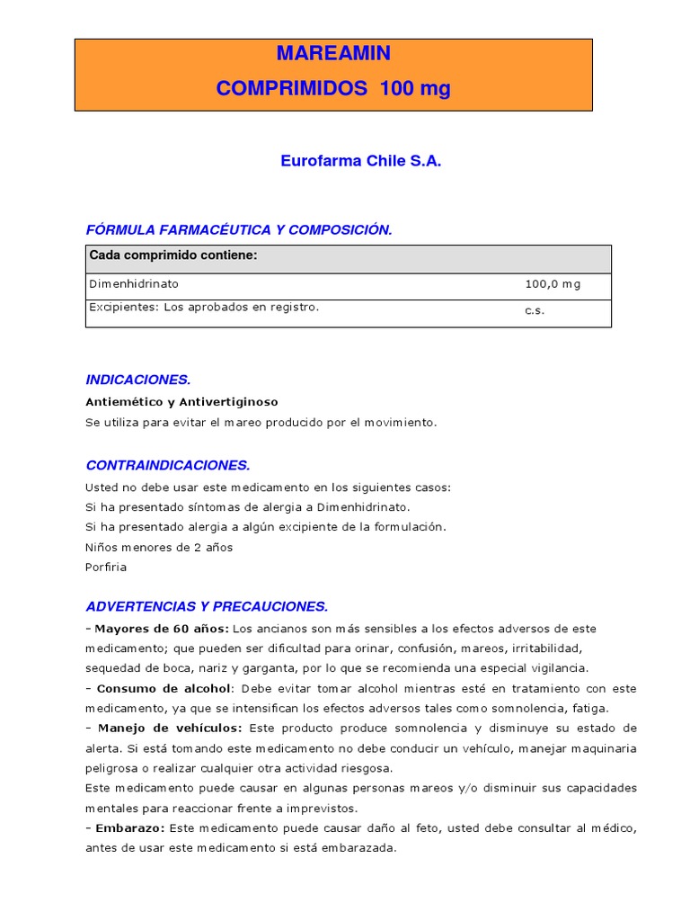 FICHA TECNICA Mareamin Comp 100 MG | PDF | Amamantamiento ...