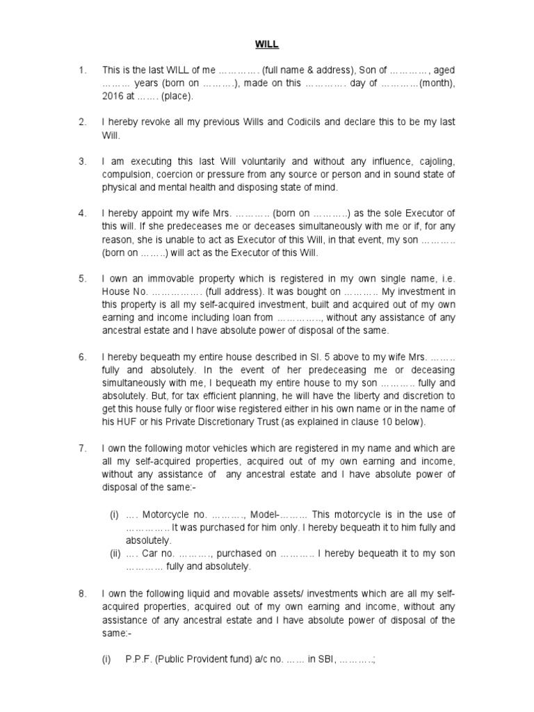 Format of Will | PDF | Will And Testament | Inheritance Tax
