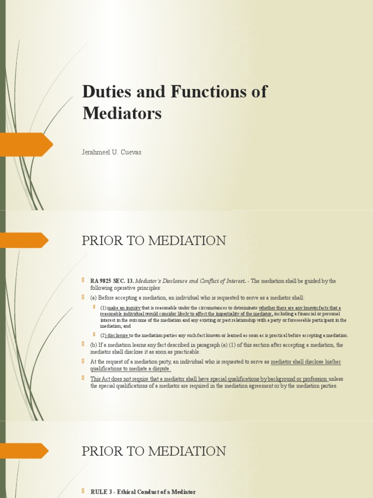 Duties and Functions of Mediators | PDF | Mediation | Justice