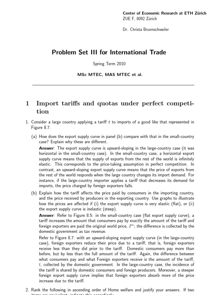 Problem Set Iii For International Trade Download Free Pdf Subsidy