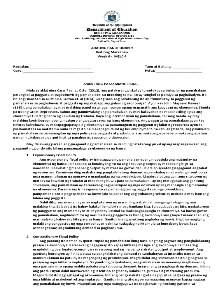 AP G9 LAS Week 6 FINAL | PDF