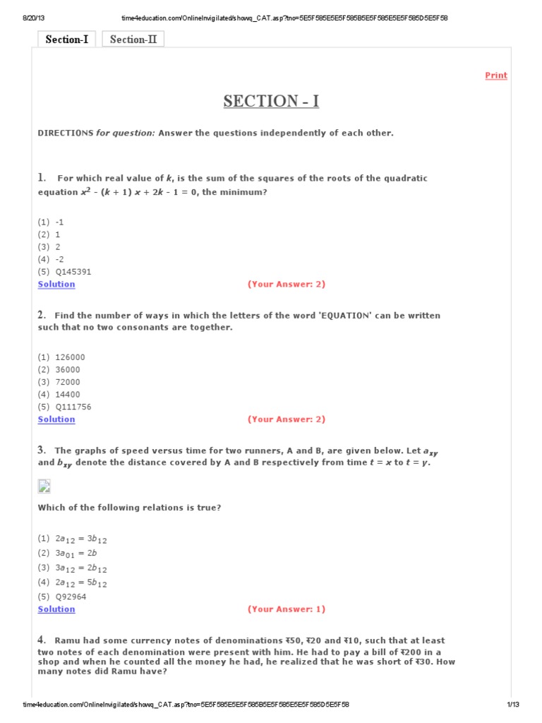 Section - I | PDF | Speed | Quadratic Equation