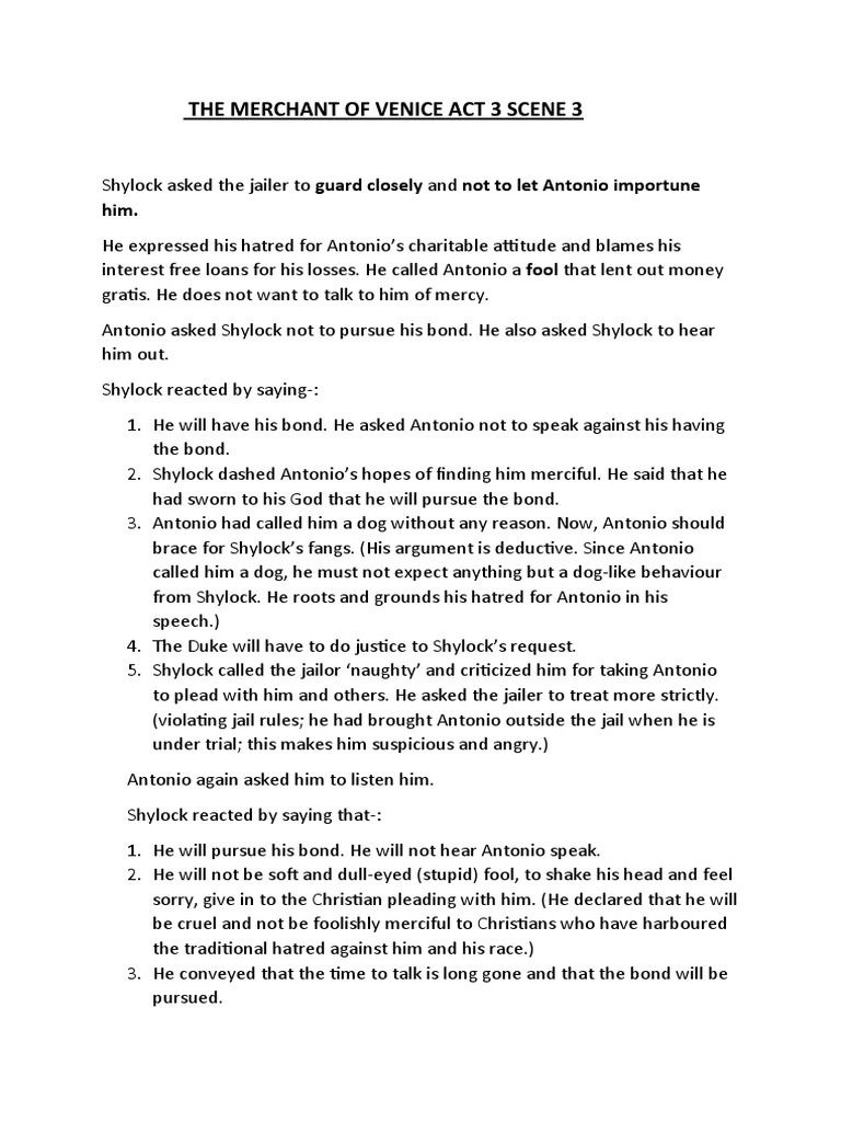 The Merchant of Venice Act 3 Scene 3 | PDF | Shylock | The Merchant Of ...