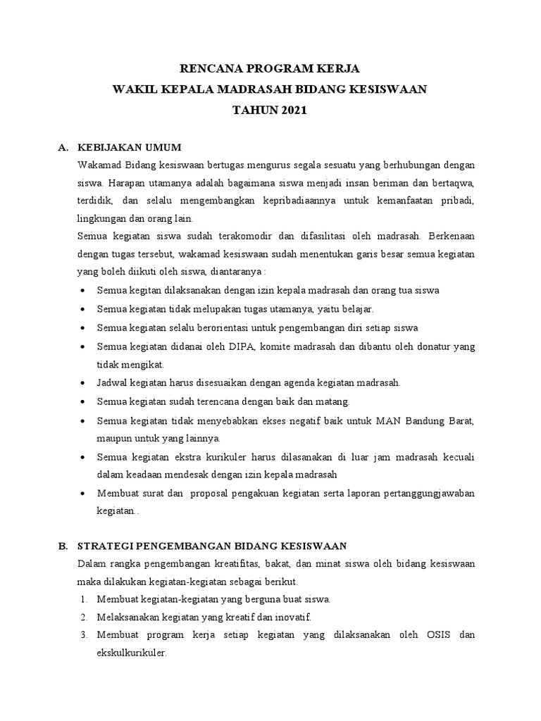 Presentasi RENCANA PROGRAM KERJA Kesiswaan 2021 | PDF