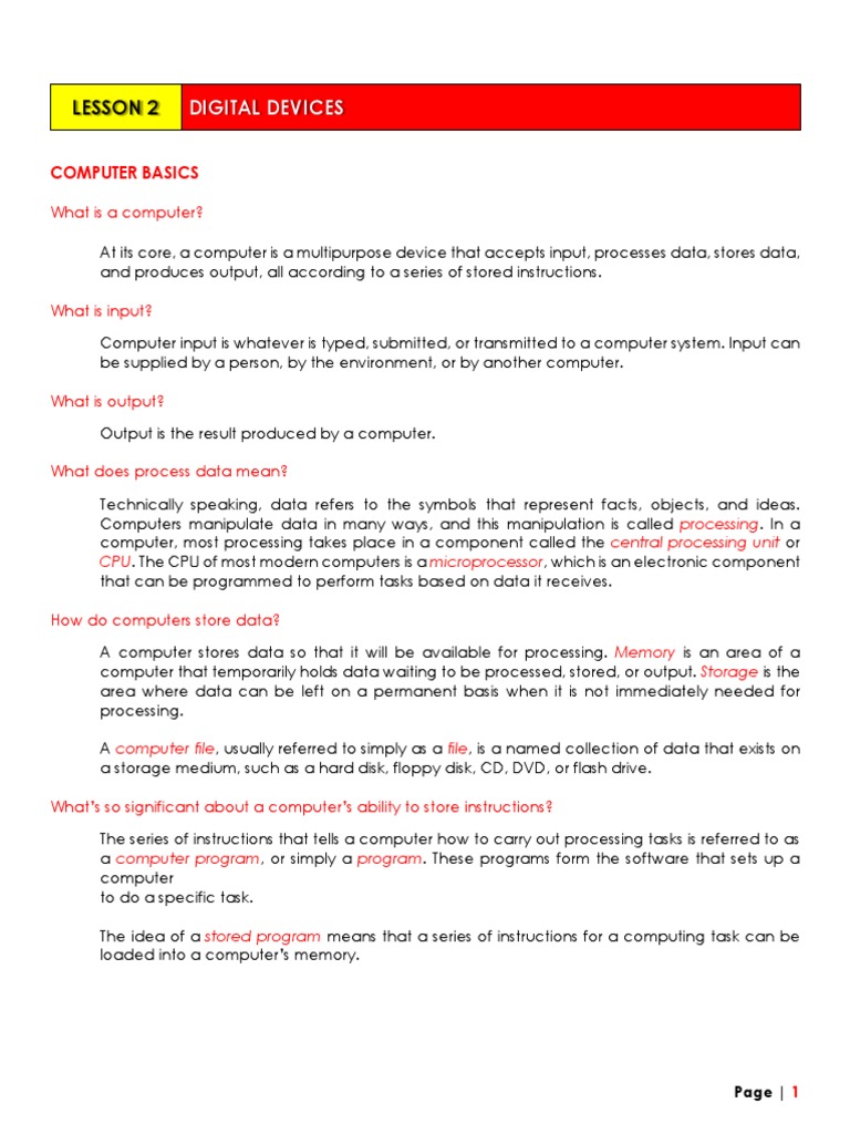 Digital Devices: Lesson 2 | PDF | Input/Output | Personal Computers