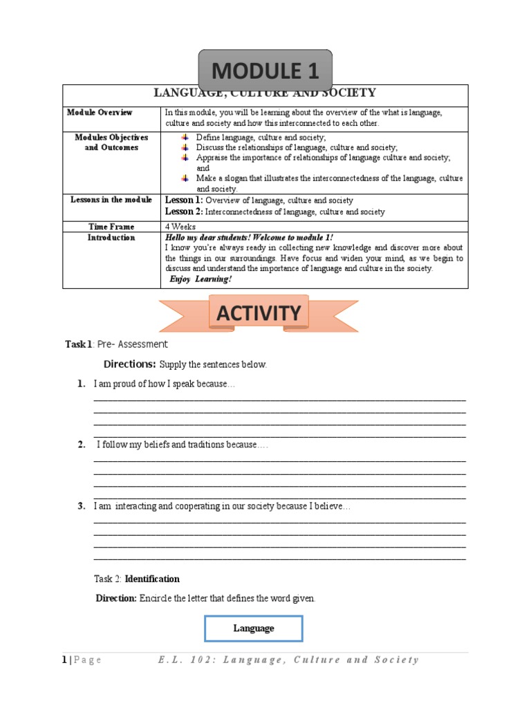 Language, Culture, and Society Module | PDF | Communication | Society