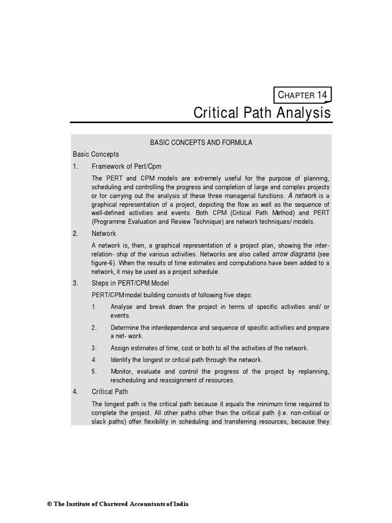 Critical Path Analysis: Basic Concepts and Formula Basic Concepts 1. Framework of Pert/Cpm | PDF ...