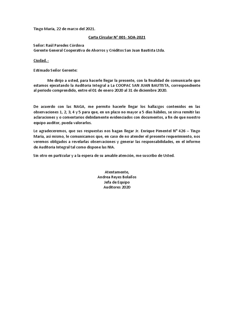 Carta Circular | PDF