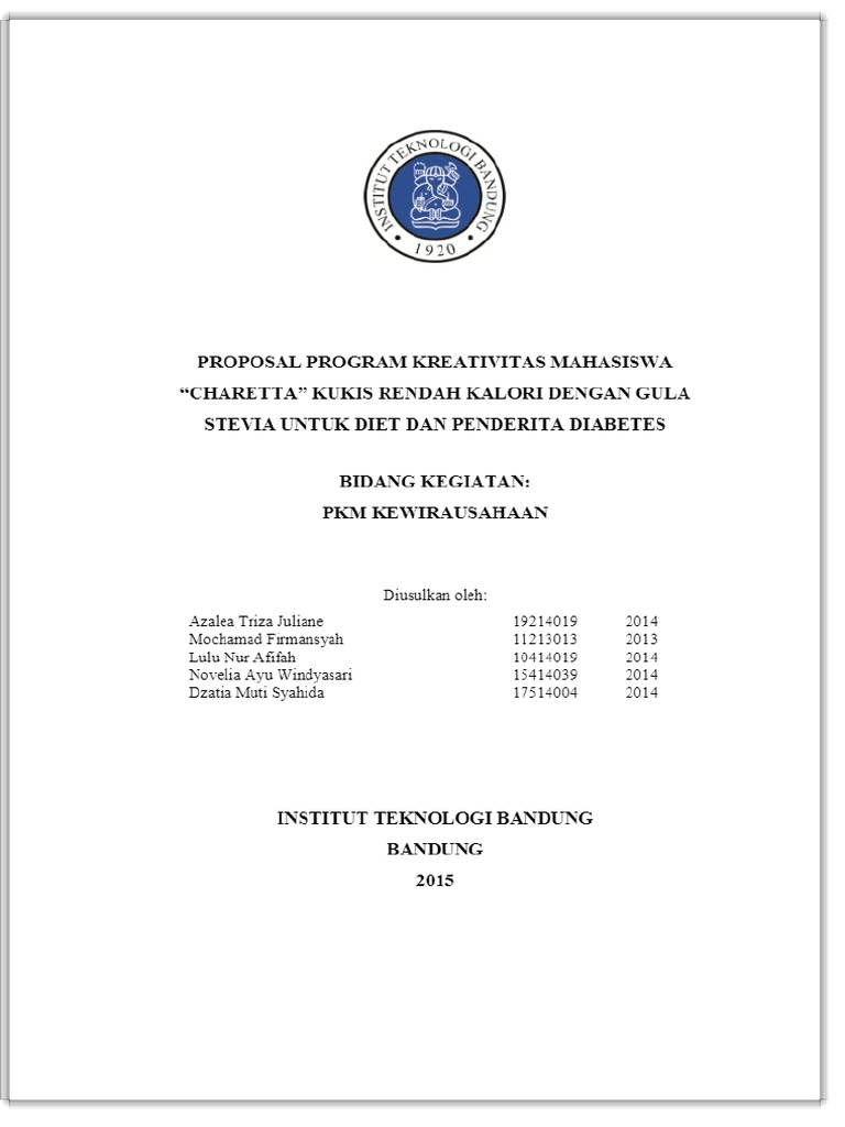 PROPOSAL PROGRAM KREATIVITAS MAHASISWA CHARETTA KUKIS RENDAH KALORI DENGAN GULA STEVIA UNTUK ...
