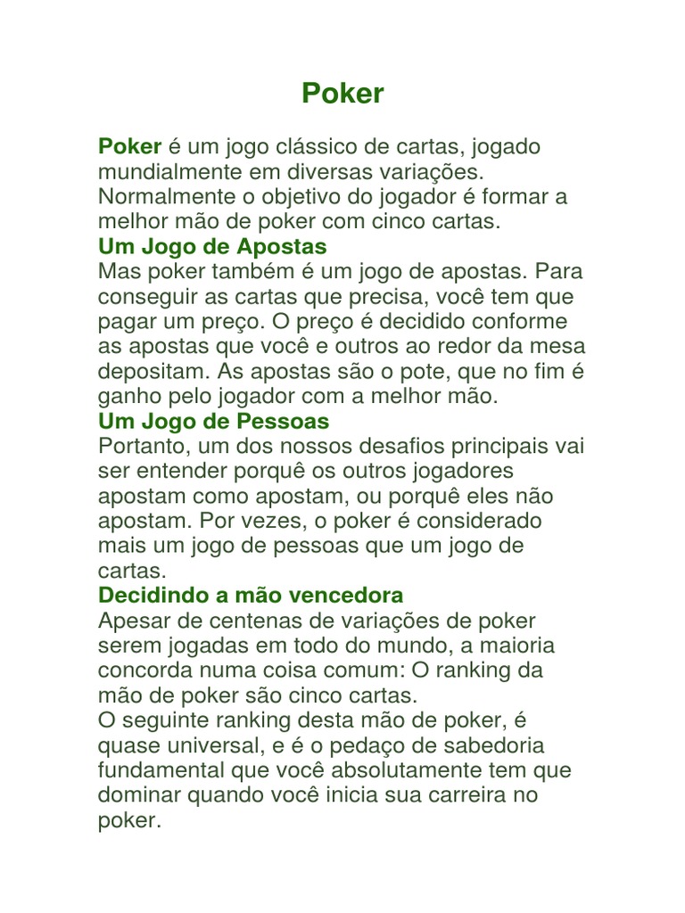 Uma Introdução Completa ao Jogo de Poker: Seus Elementos, Regras e ...