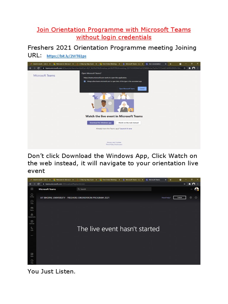 Procedure Join Orientation Programme With MS Team | PDF
