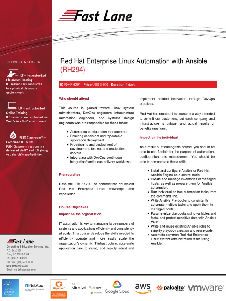 Red Hat Enterprise Linux Automation With Ansible: ILT - Instructor-Led ...