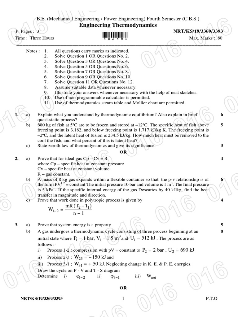 Rtmnu Q Paper Engineering Thermodynamics S 19 | PDF | Heat | Steam