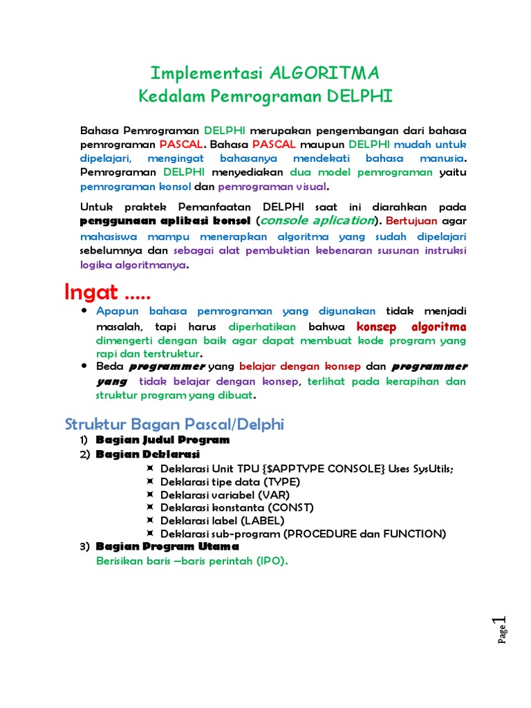 Implementasi ALGORITMA Kedalam Pemrograman DELPHI | PDF