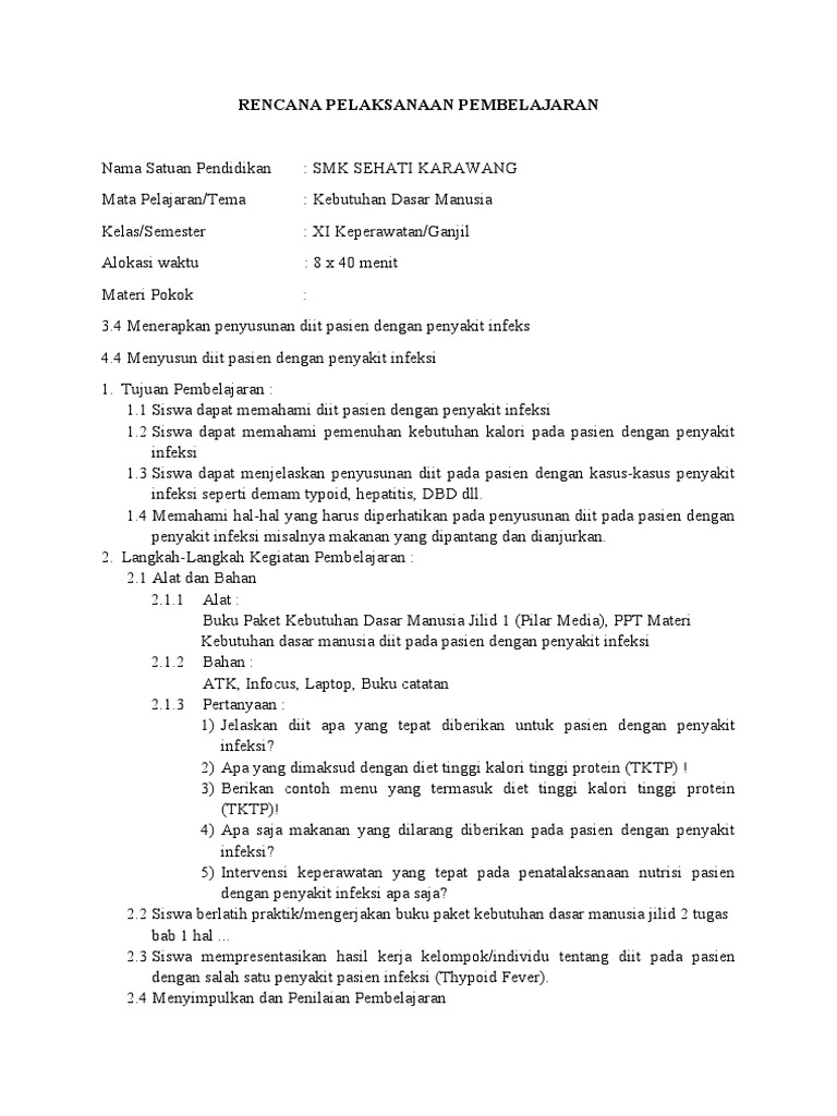 RPP KDM Xi Ganjil 4 Diit Pasien Dengan Penyakit Infeksi | PDF