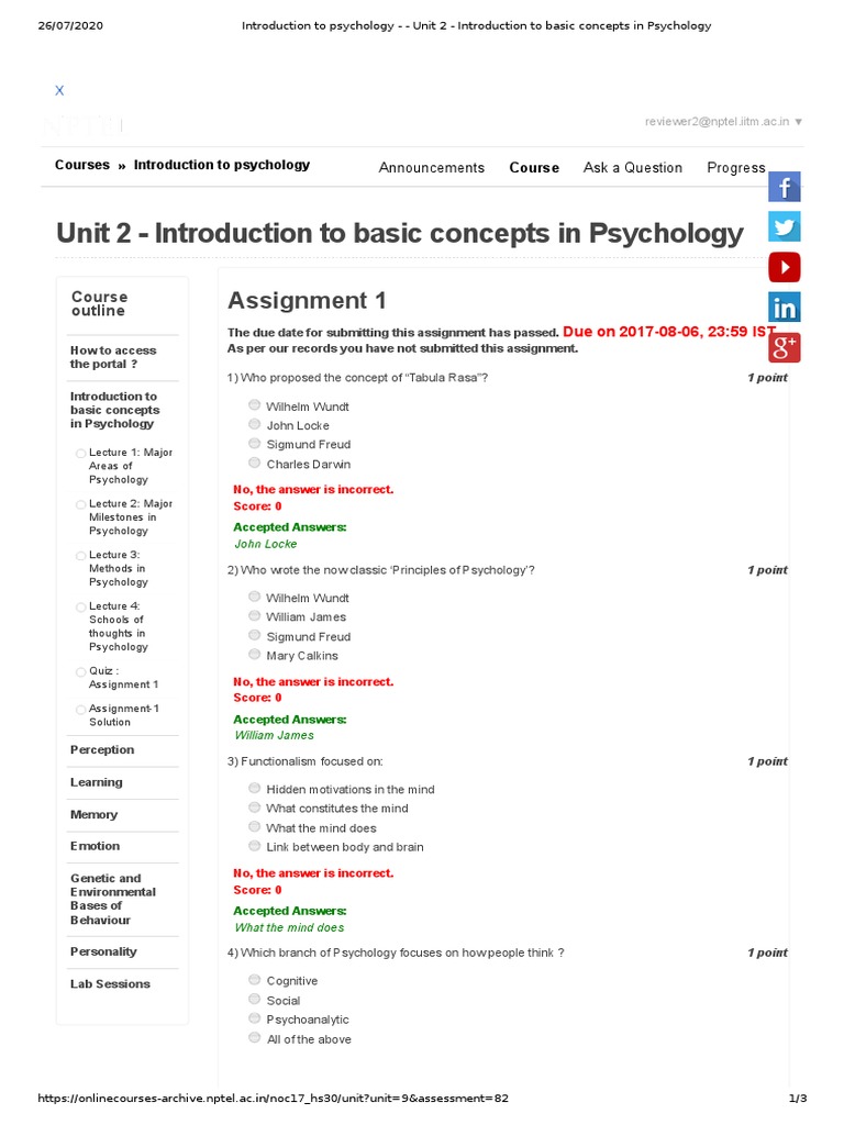 Unit 2 - Introduction To Basic Concepts in Psychology: Assignment 1 ...