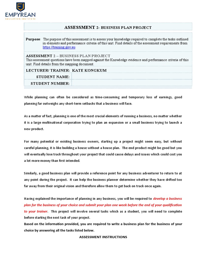 ASSESSMENT 2 - Business Plan Project - Edited | PDF | Business ...