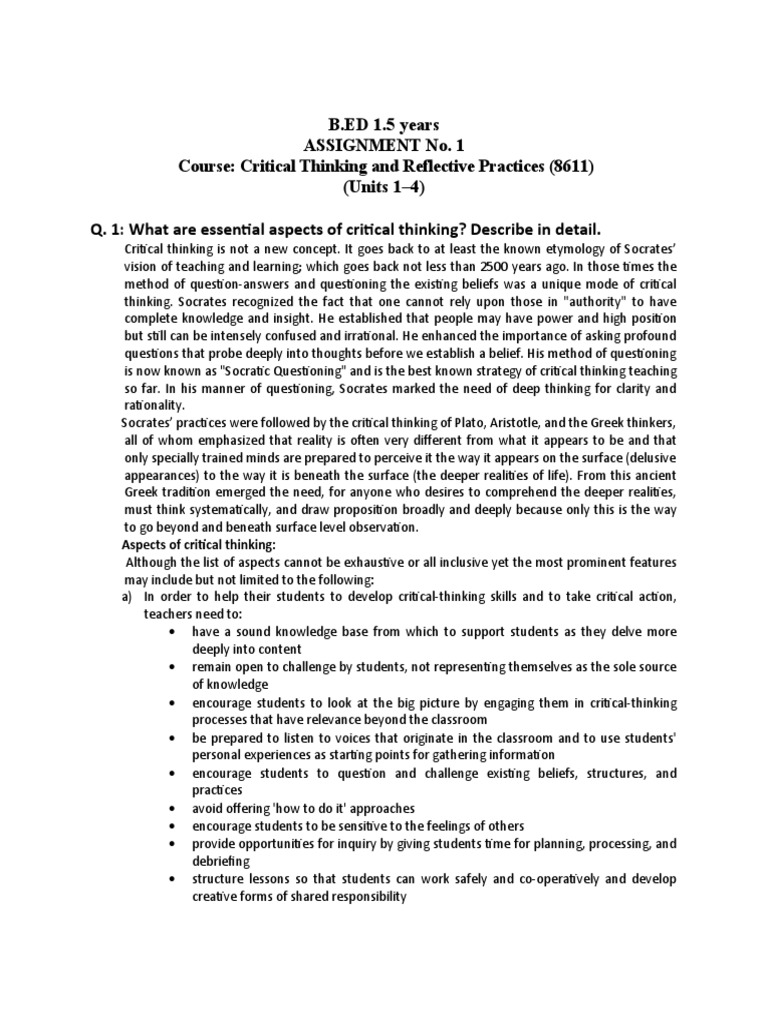 8611 First Assignment | PDF | Educational Assessment | Critical Thinking