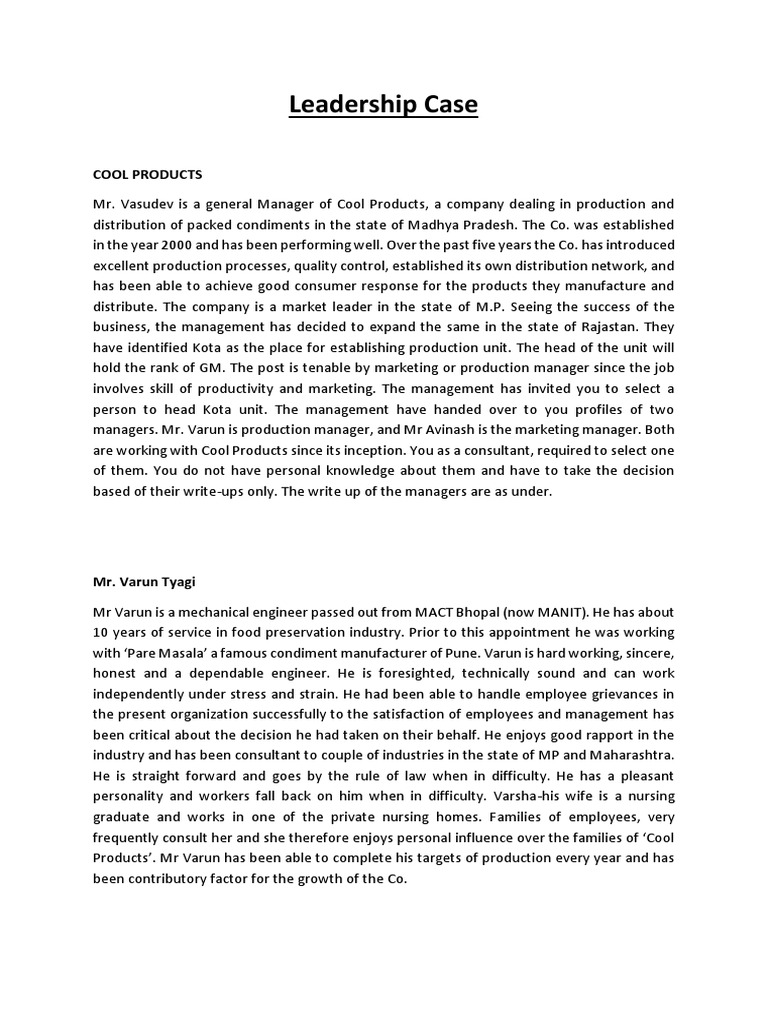 Leadership Case: Cool Products | PDF | Leadership | Business
