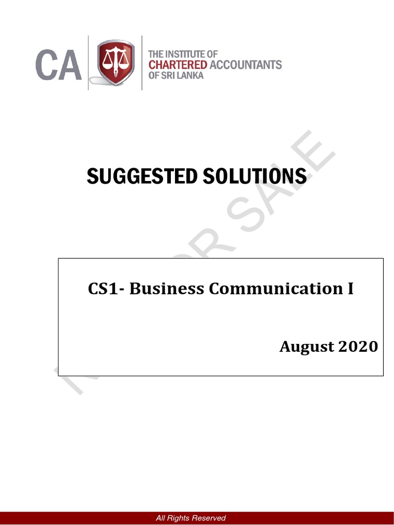 CS1 - Aug 2020 - Suggested Solutions | PDF